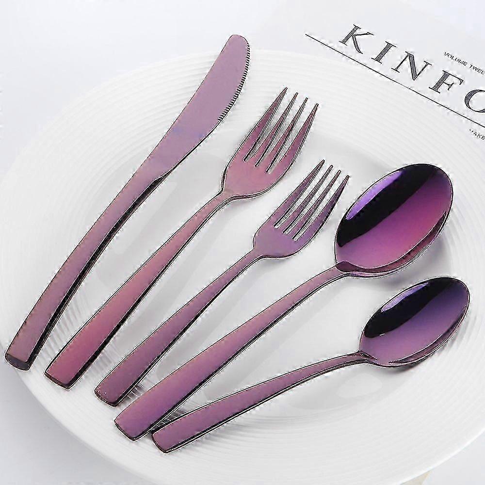4-Person Purple Stainless Steel Flatware Set, 20-Piece Reusable Cutlery ...