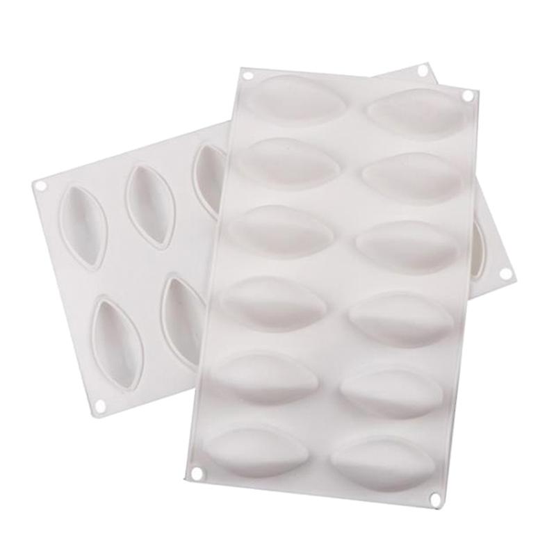 12 Cavity Silicone Cake Fondant Mold Form Quenelle Shaped Mould Mousse ...