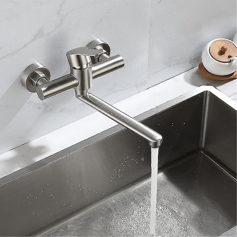 304 Stainless Steel Wall Mounted Kitchen Faucet Mixer Tap 360 Swivel ...