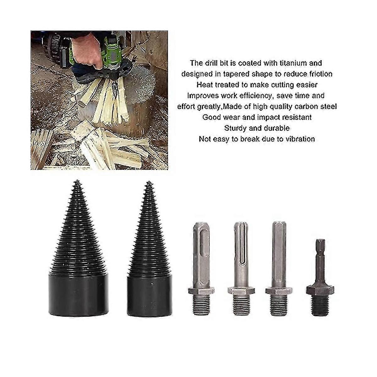 Pack Of 6 Log Splitter Bits, 32mm 42mm Removable Splitting Cone ...