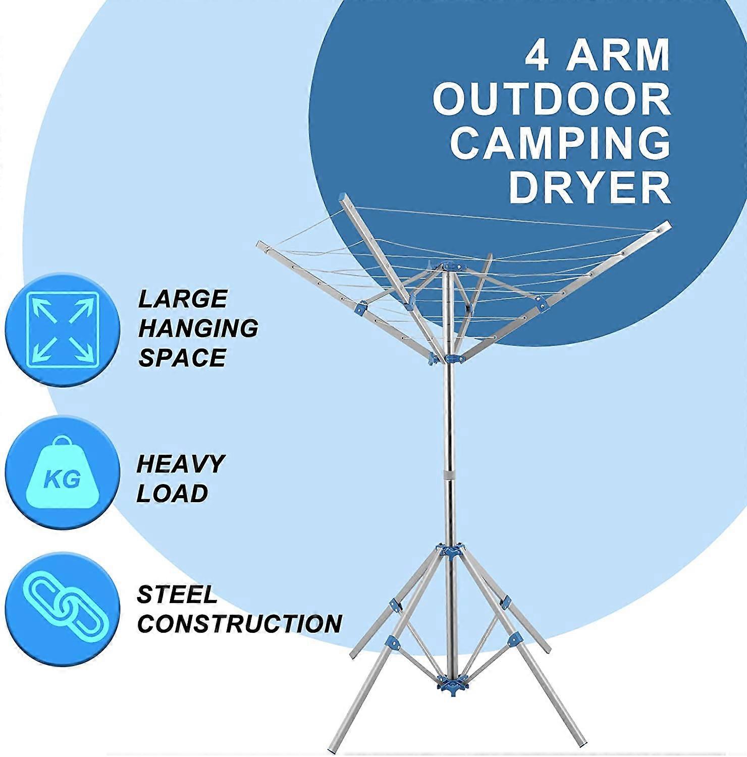 Rotary Washing Line Airer 4 Arms 14M Folding Adjustable Camping Washing ...