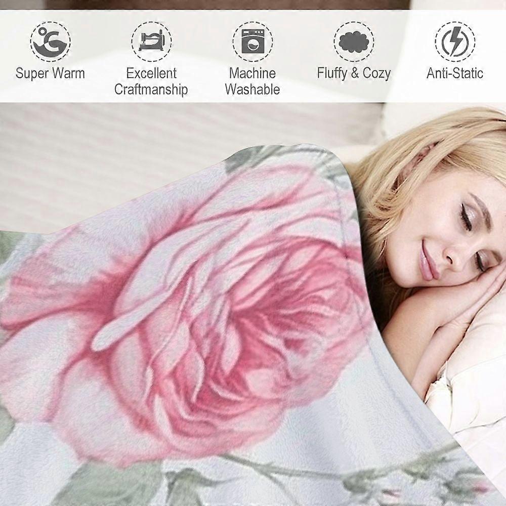 Throw Blanket,Rose Flower Watercolor Floral Flannel Soft Cozy Fluffy ...