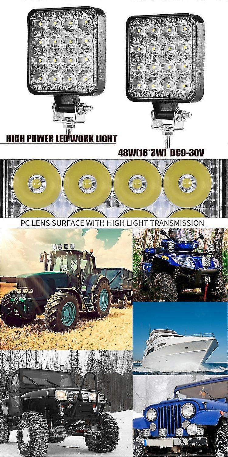 4 X 48w Led Work Light, Square Spotlight 12v 24v Long Range Led ...