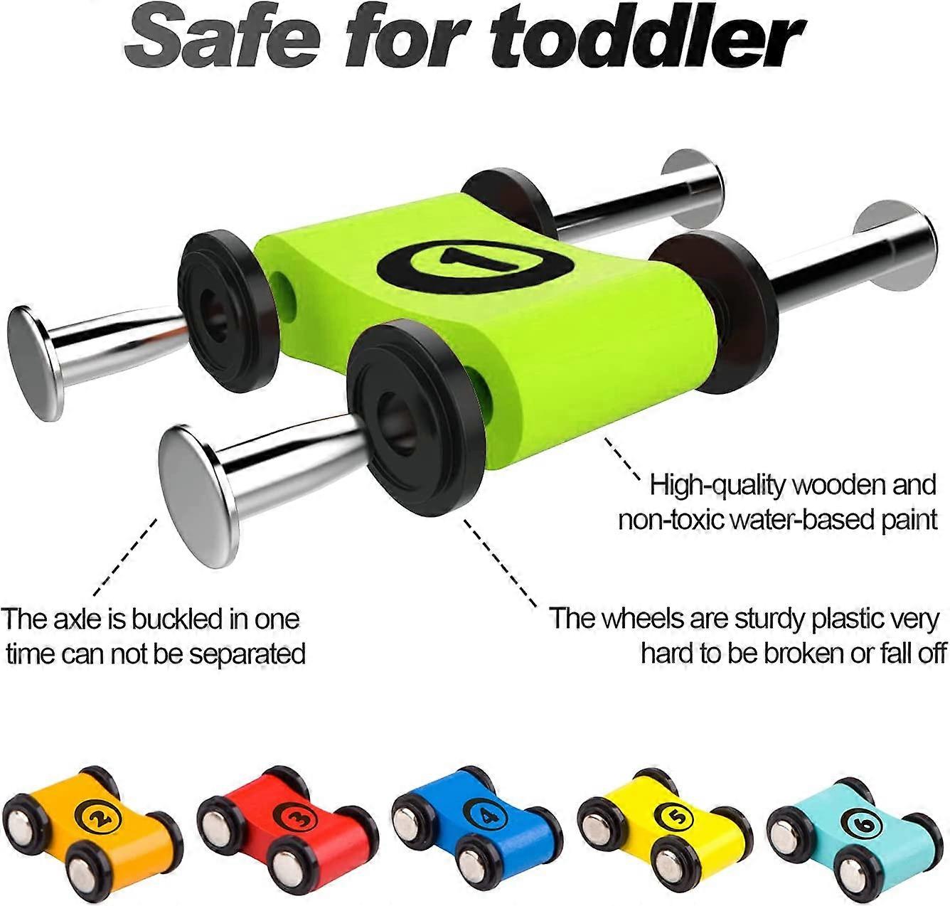 Wooden Car Ramp Racer Toy, Toddler Race Track Toy with 6 Mini Cars and ...