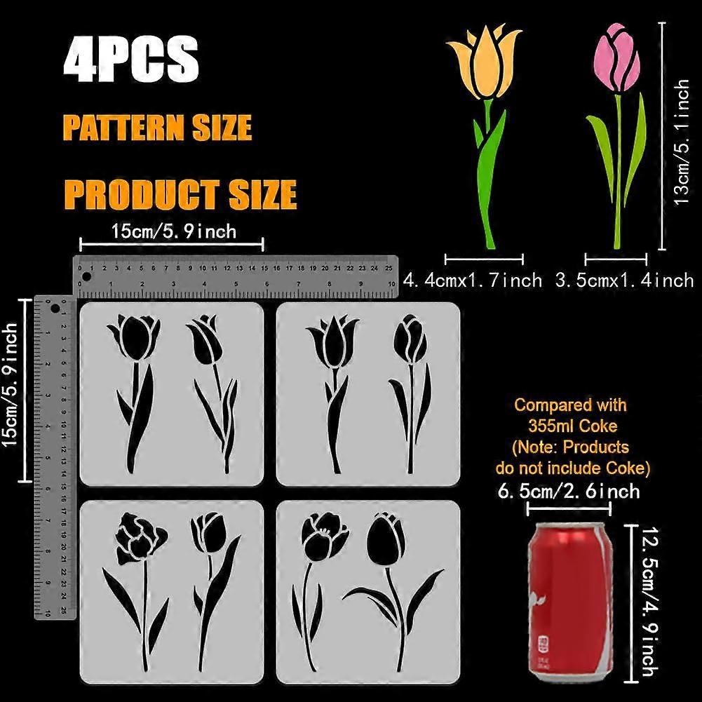 4 PCS Single Tulip Stencils for Painting 5.9x5.9inch Tulip Flowers ...