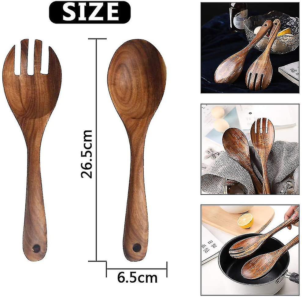 2pcs Wooden Salad Servers, Wooden Spoon Fork Kitchen Utensils Sets ...
