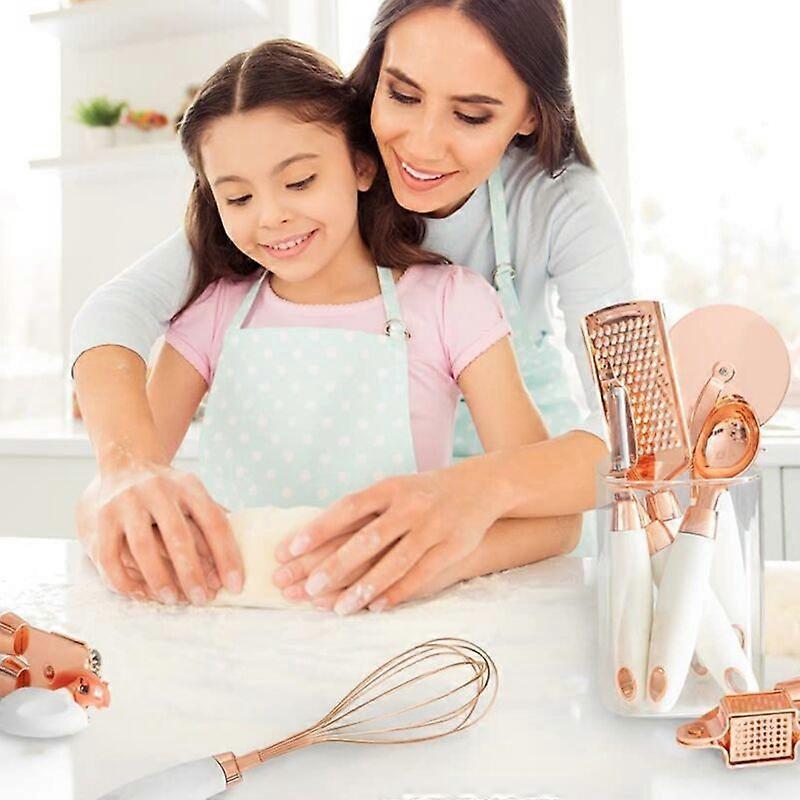 Set of 7 stainless steel kitchen utensils with copper coating and soft ...