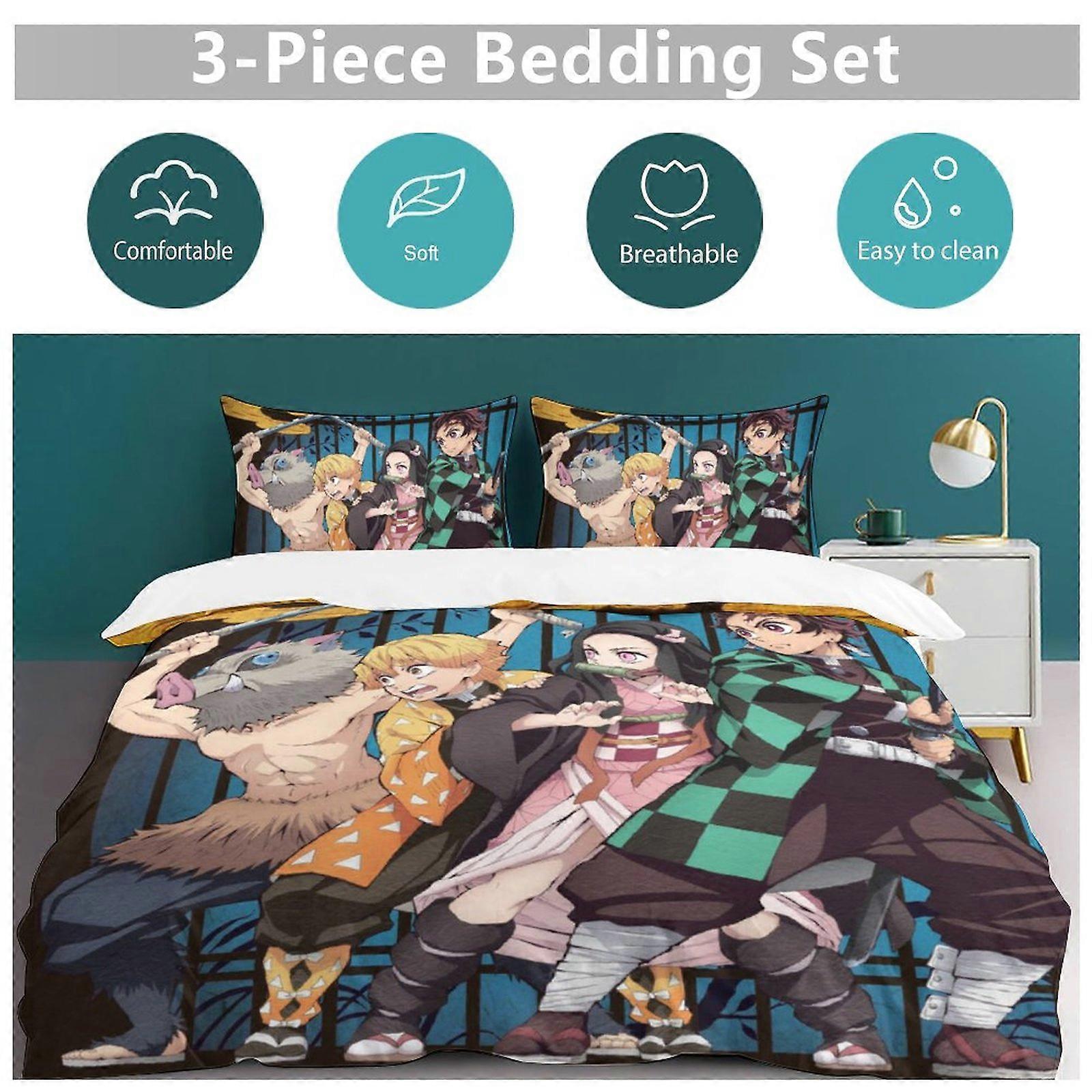30v Demon Slayer 3-Piece Bedding Set Warm And Comfortable Soft Duvet ...