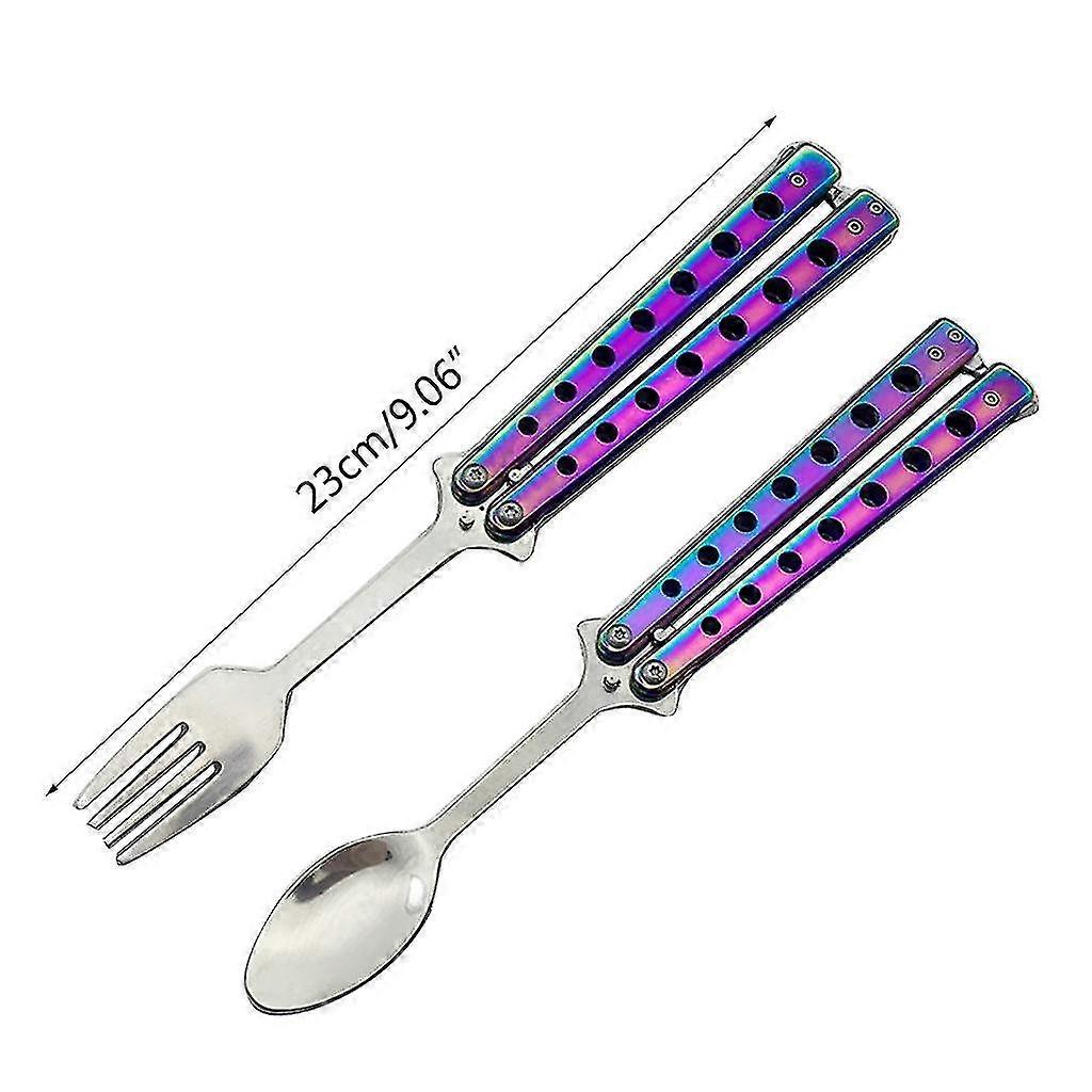 Butterfly Spoon Fork Camping Foldable Stainless Steel Utensils For ...