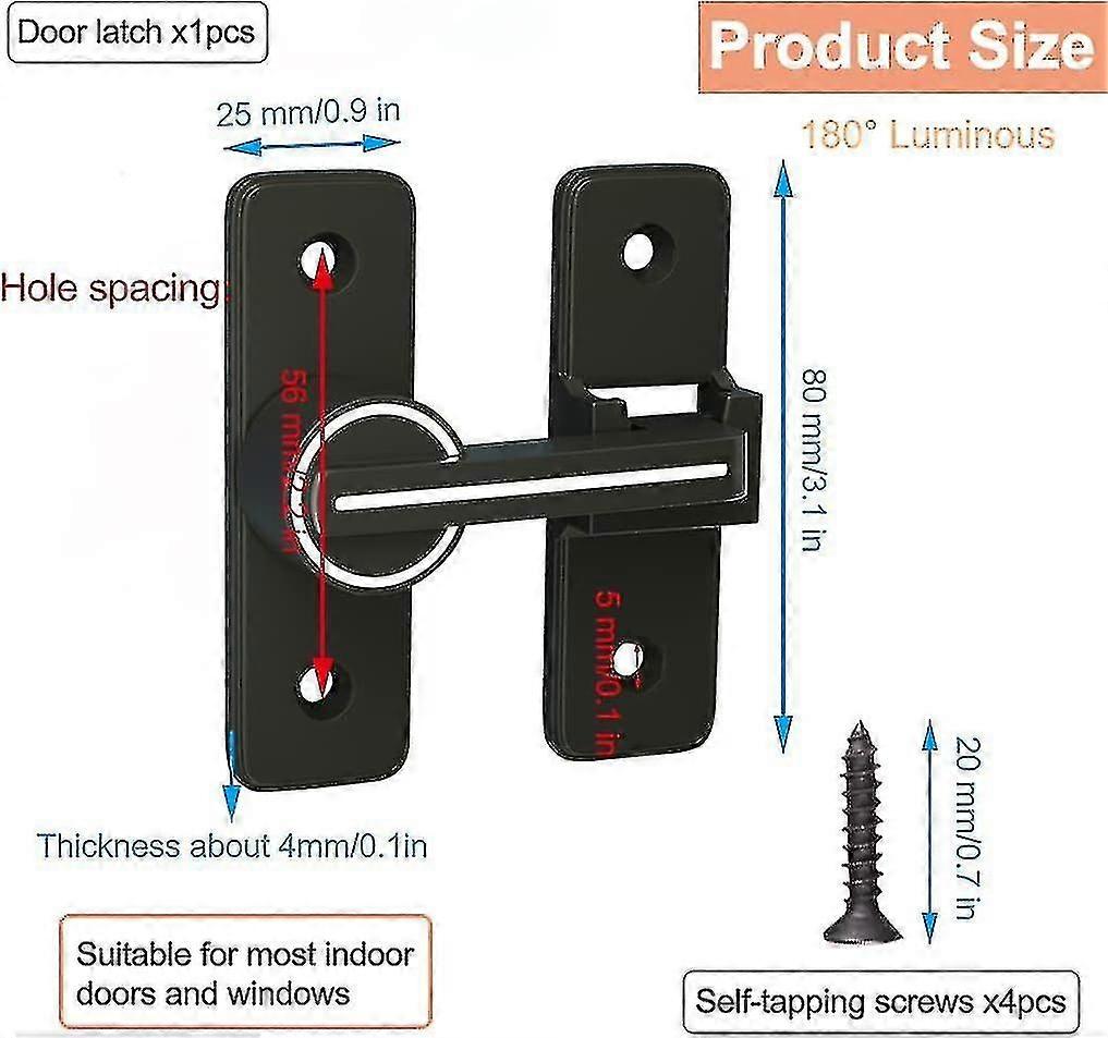 Luminous Interior Sliding Door Lock,180 Swing Door Hook Latch, Anti ...