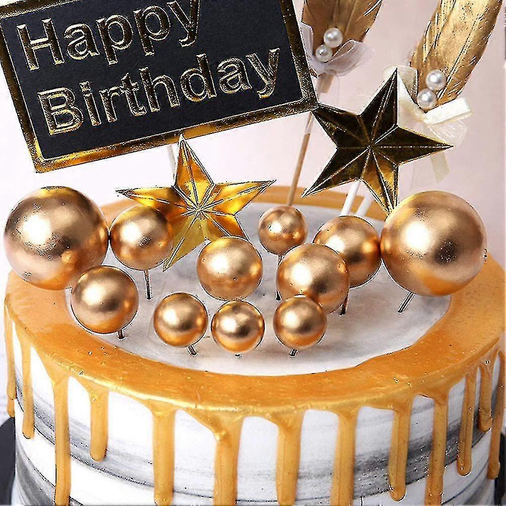 40 Pcs Cake Toppers Mini Gold Ball Cupcake Toppers Cake Decorations ...