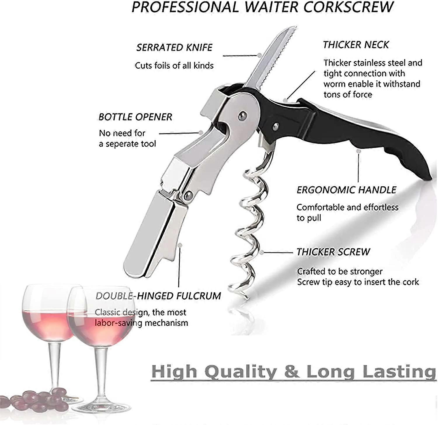 Heavy Duty Double Hinged Stainless Steel Waiter Corkscrew for Wine Bottles, Multifunction Bottle ...