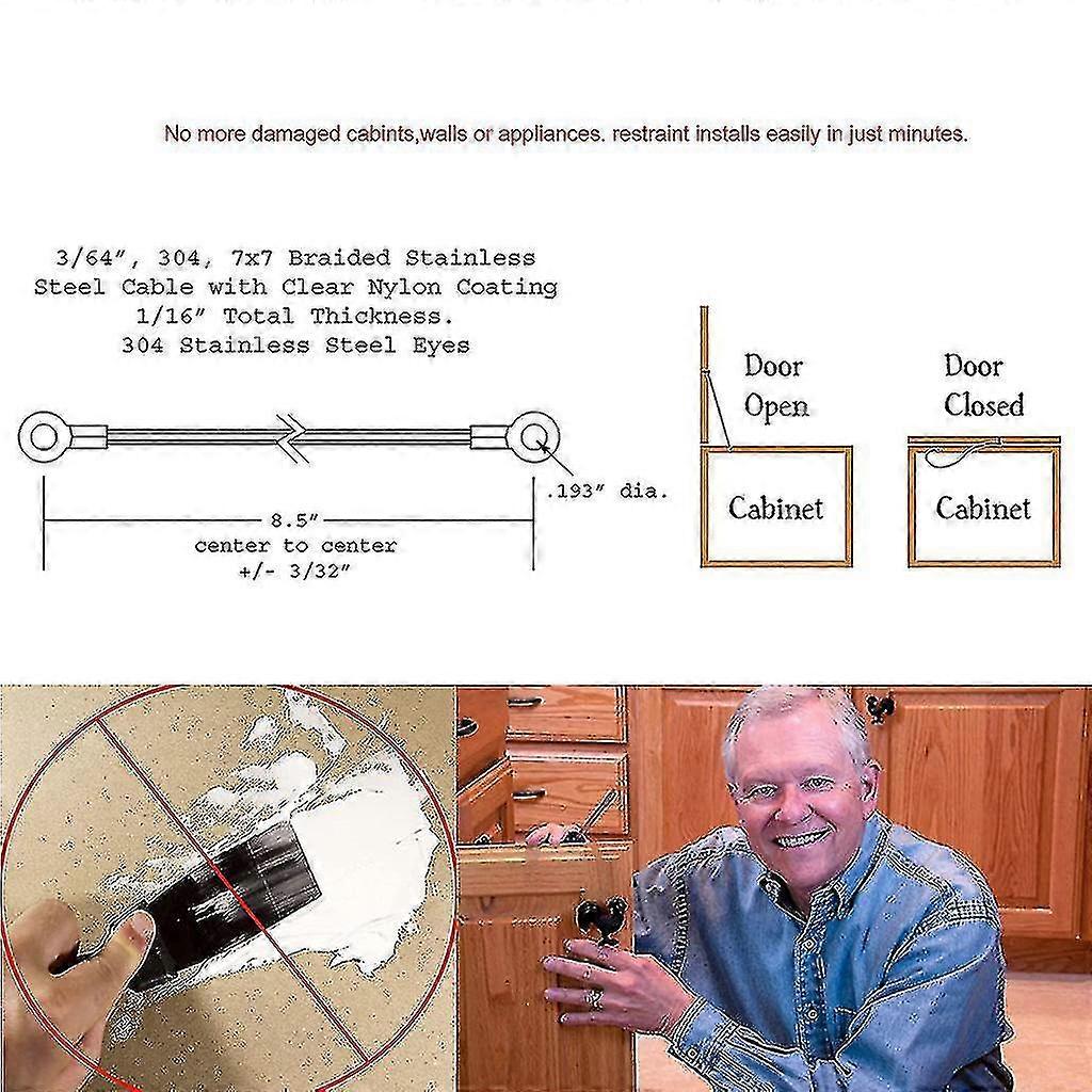 Cabinet Door Restraint Kit Flexible Lanyard Cable Cupboard Door Hinge ...