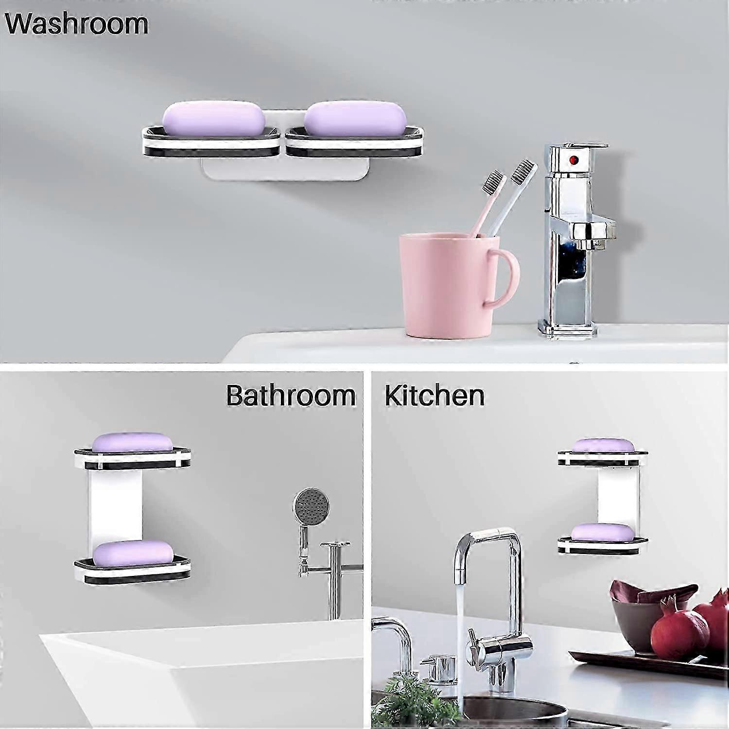 Suction Cup Wall Mounted Double Layer Soap Rack No Drilling Brackets ...