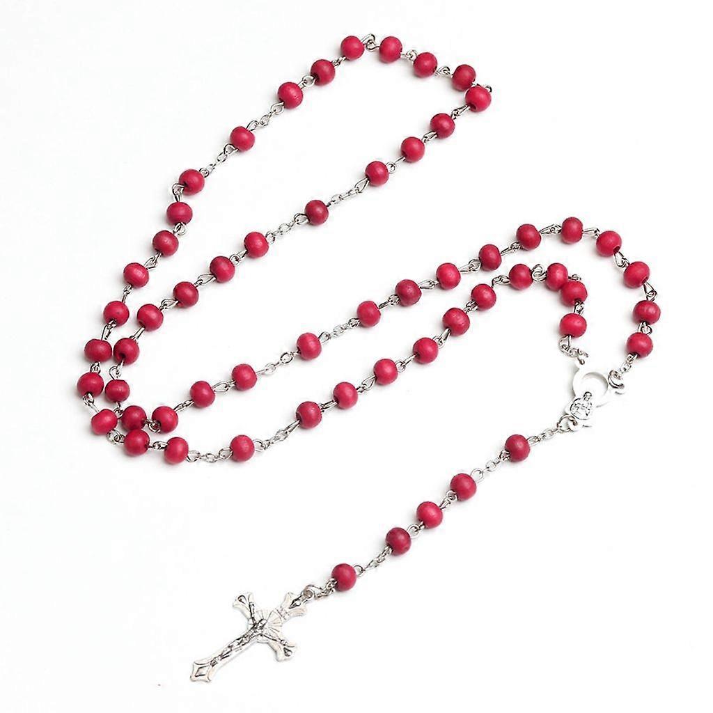 Catholic Red Rosary Christian Crossed Necklace Ornament Clothing ...