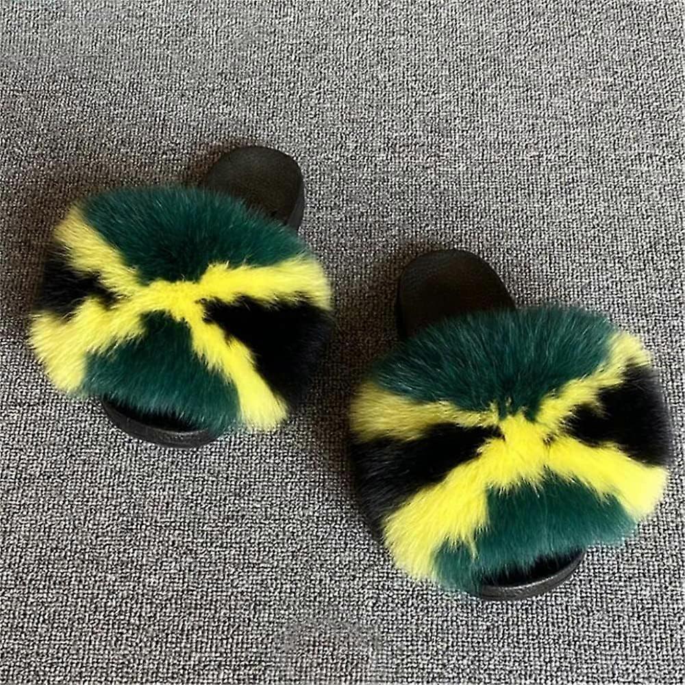 Real faux fur slides for women fluffy slides blurred sandals Open toe ...
