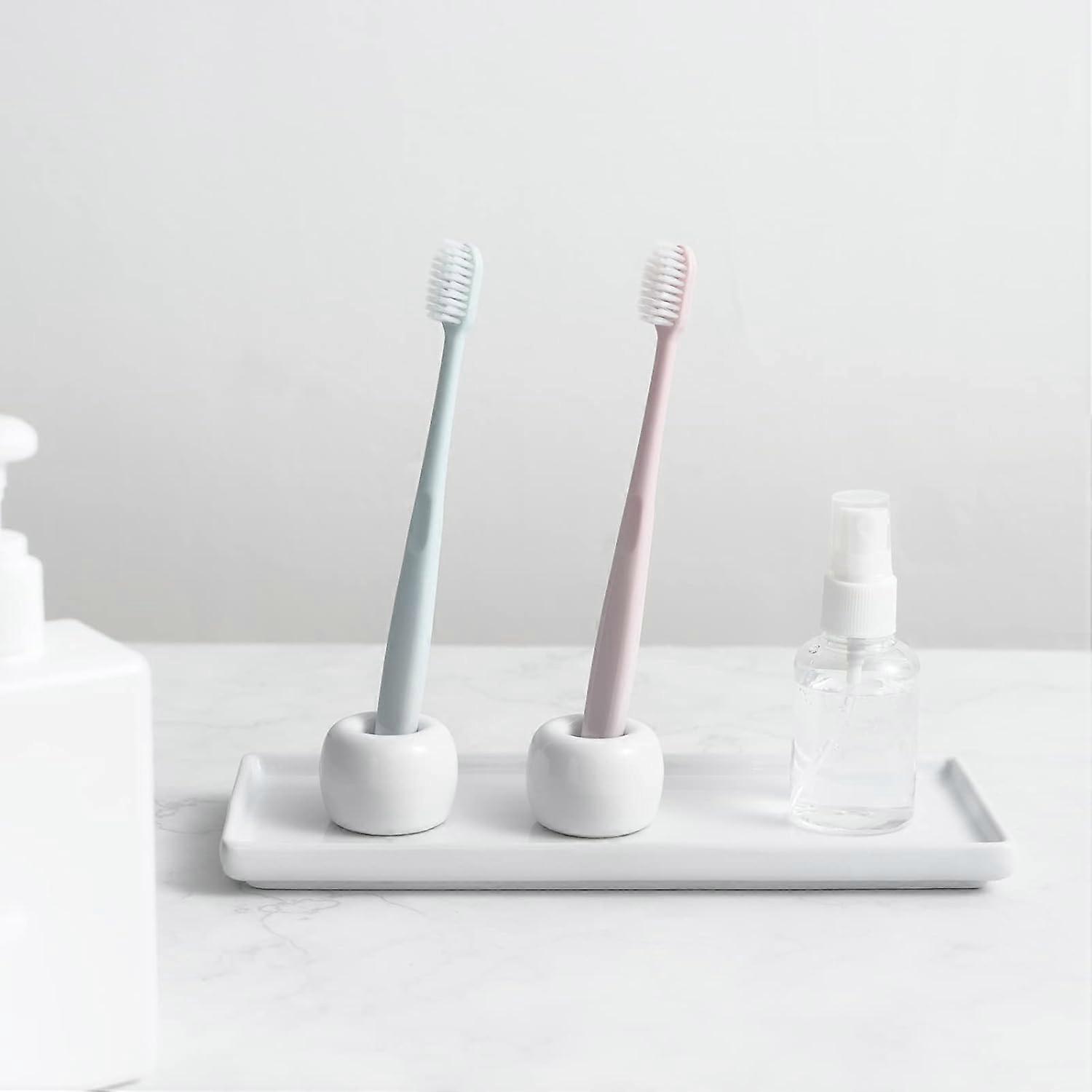 2Pcs Mini Ceramic Couple Toothbrush Holder, Hand-Made Bathroom ...