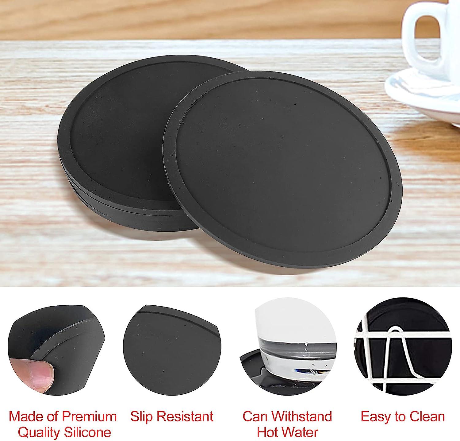 12 Pieces Silicone Coasters with Holder, Black Table Coaster with ...