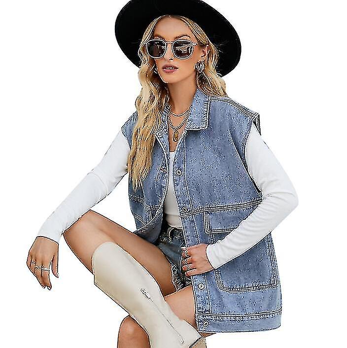 Denim Vest For Women Oversized Sleeveless Jean Jacket | Fruugo UK