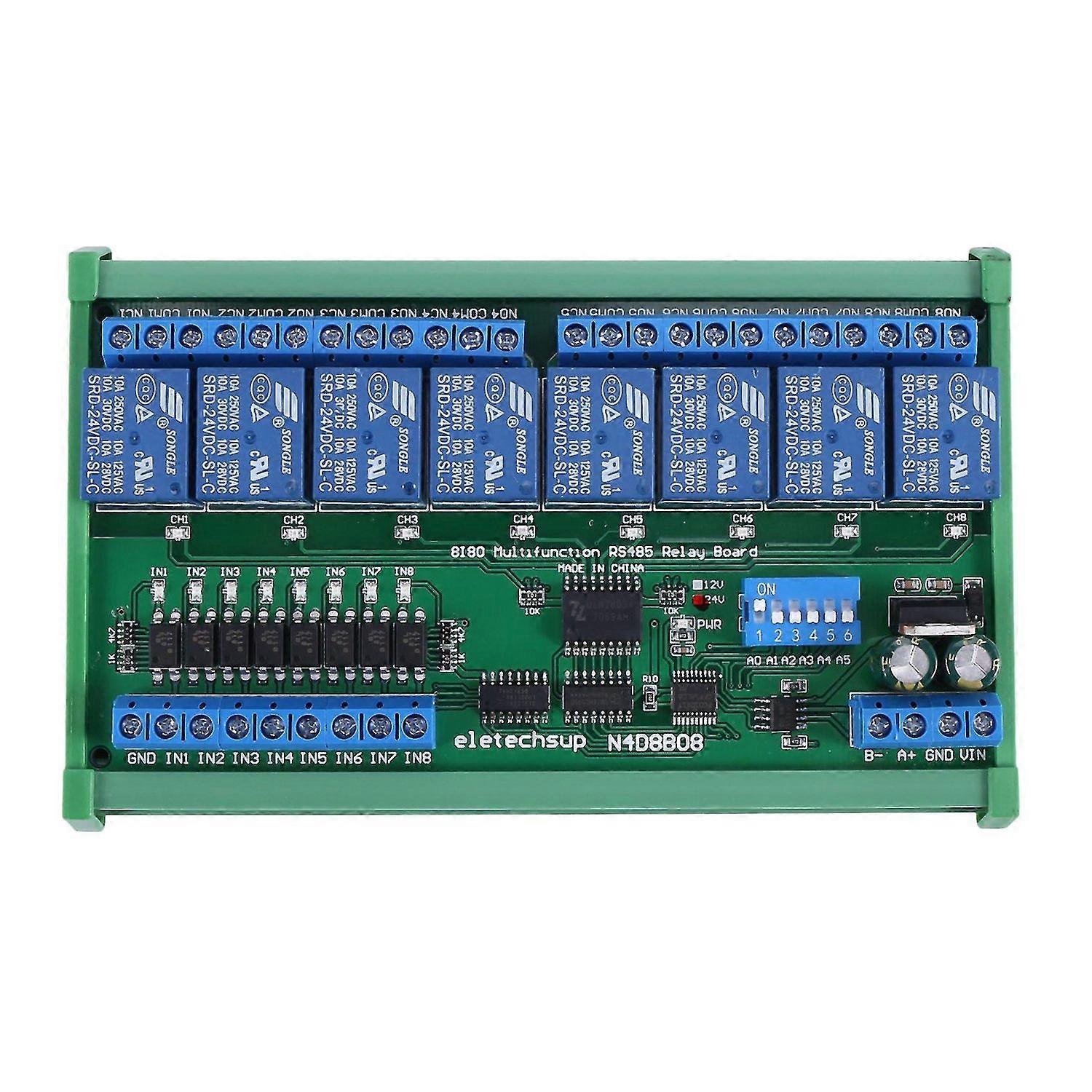 Dc 24v 8 Ch Rs485 Relay Board Modbus Rtu Uart Remote Control Switch Din35 Rail Box compatible ...