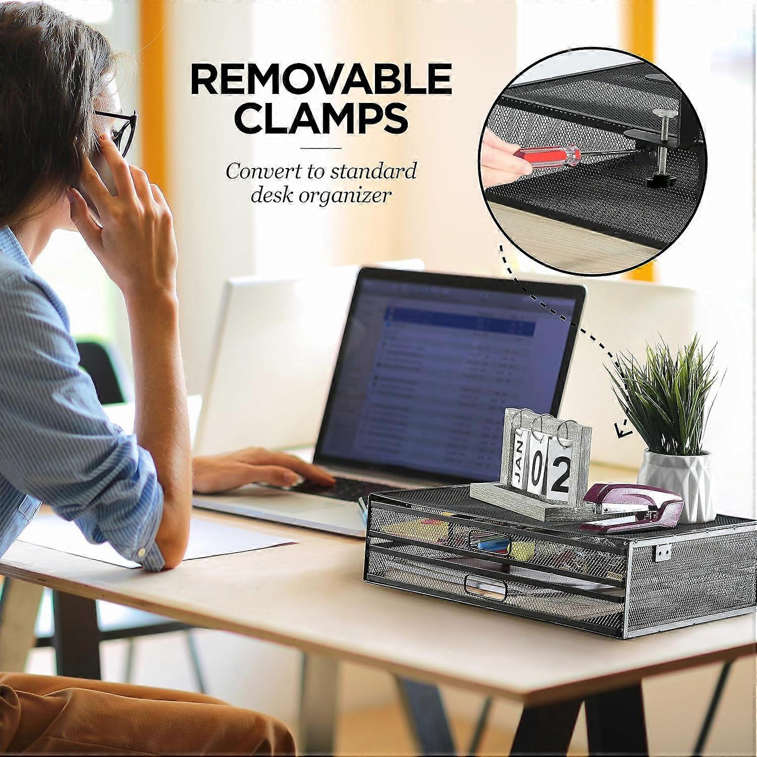 Under Desk Drawer Organizer Clamp-On, Mesh Metal Desk Drawer Attachment ...