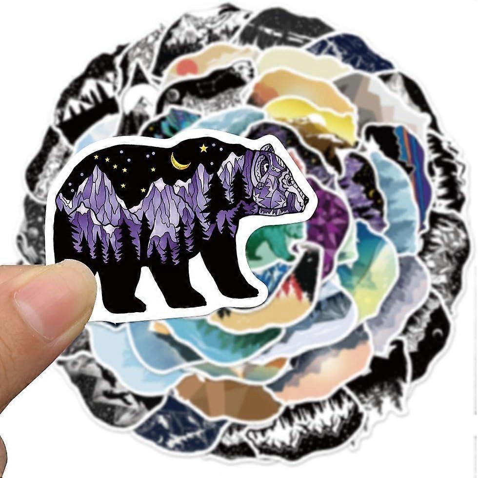 50Pcs Grizzly Bear Stickers with Mountains, Rivers, Sun, Moon and Stars ...