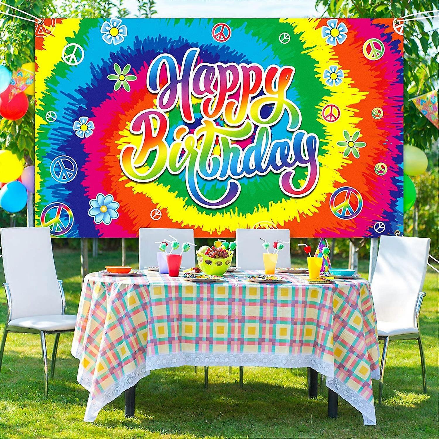 Tie Dye Birthday Banner 60's Theme Happy Birthday Backdrop?Hippie ...