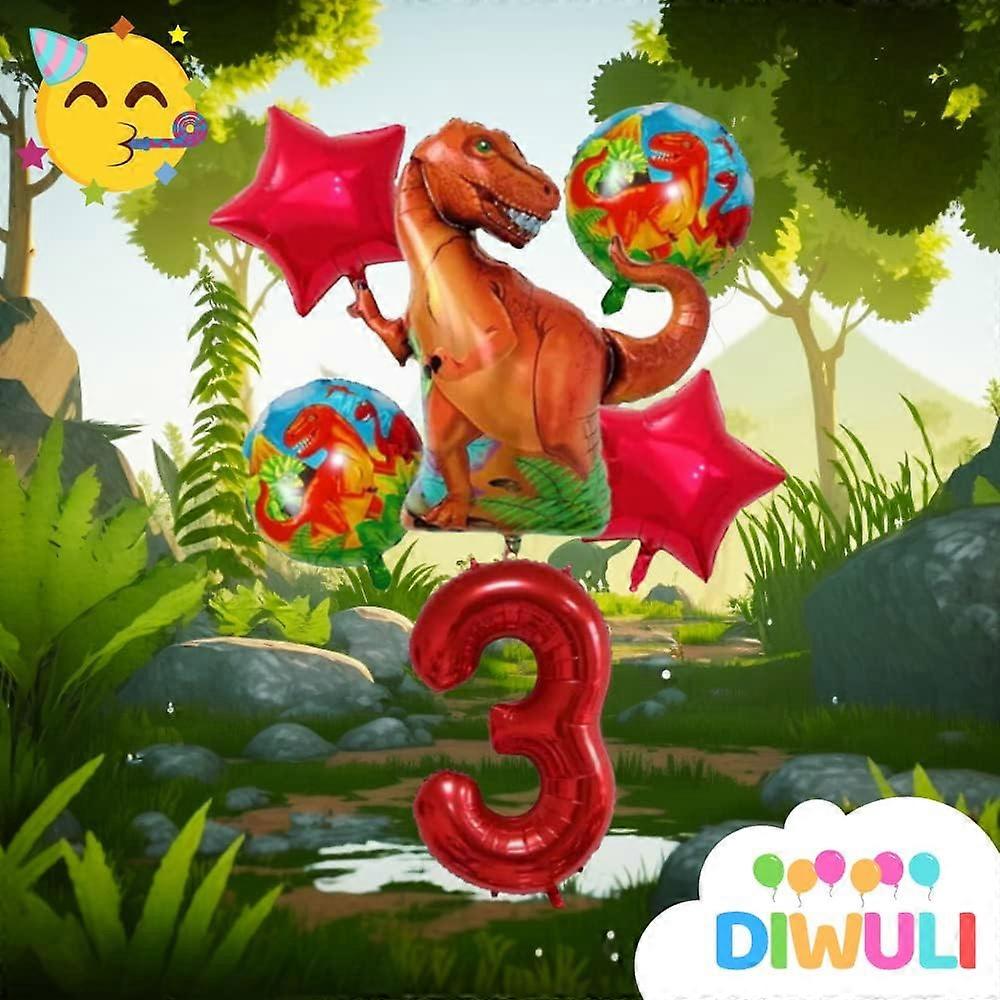 Dinosaur Party Decorations Set - Number 3 Balloon Red, Dinosaur Balloons, Dinosaur Birthday ...
