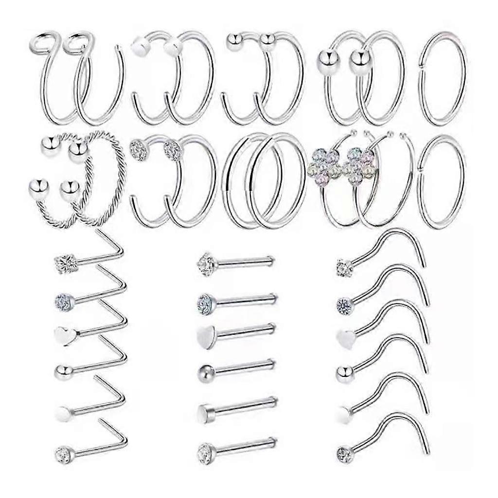 36 Pcs for Titanium Steel Nose Rings Nose Piercings Jewelry Nose Rings Hoops Nose Studs Screw ...