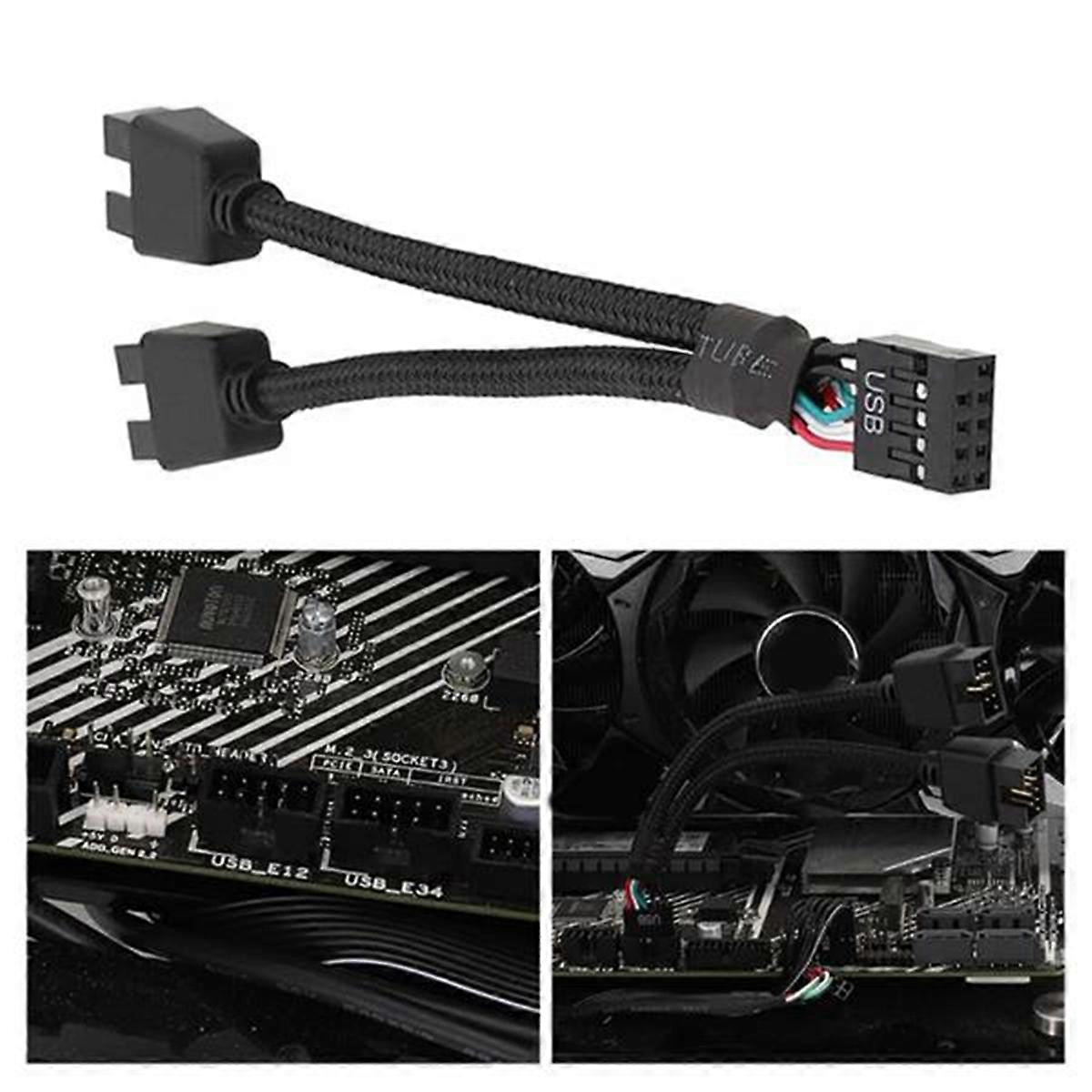 2Pcs Computer Motherboard USB 2.0 9 Pin to Dual 9 Pin Extension Cable Y ...
