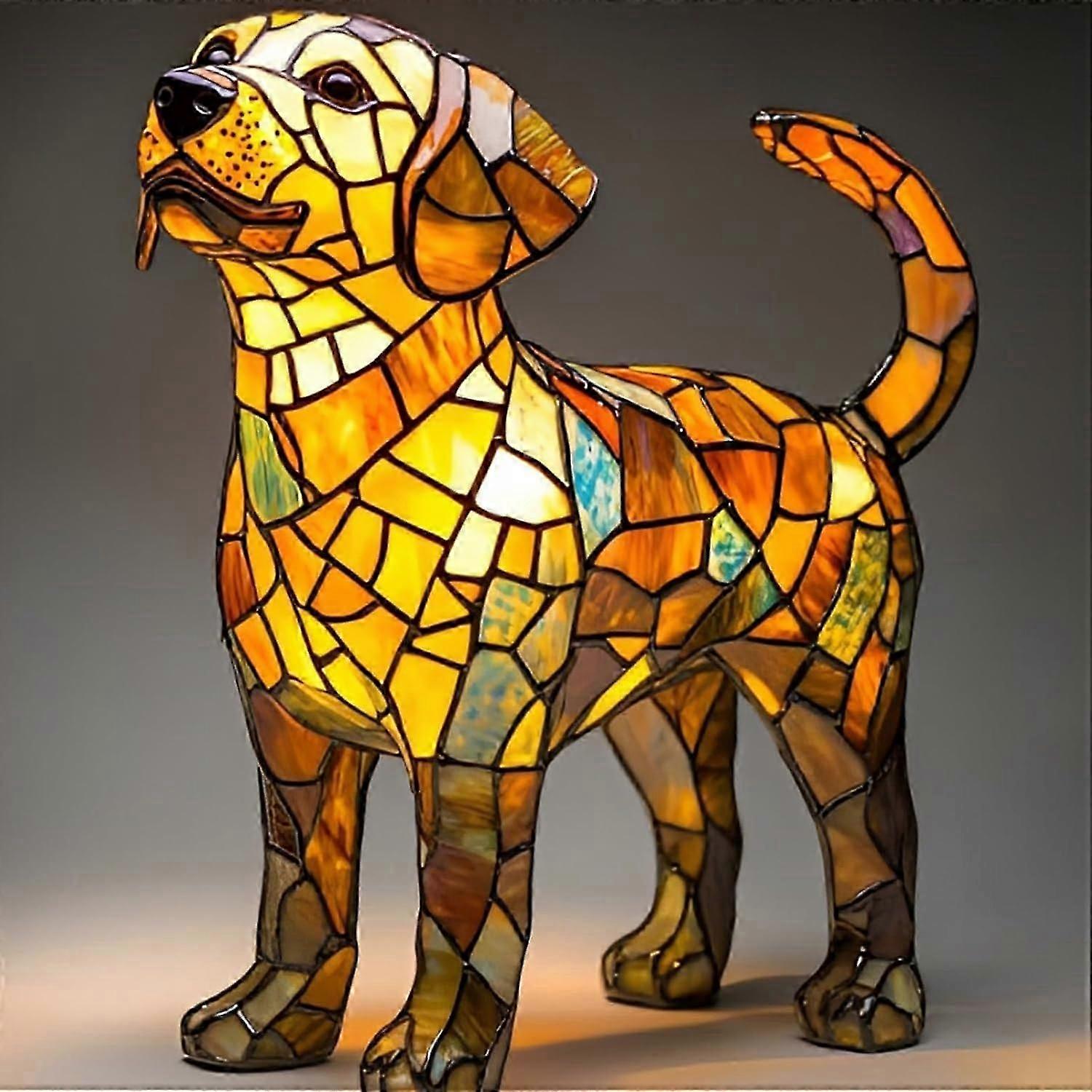 Dog LED Table Lamp, Stained Glass Dog Lamp, Pug Light Stained Resin ...