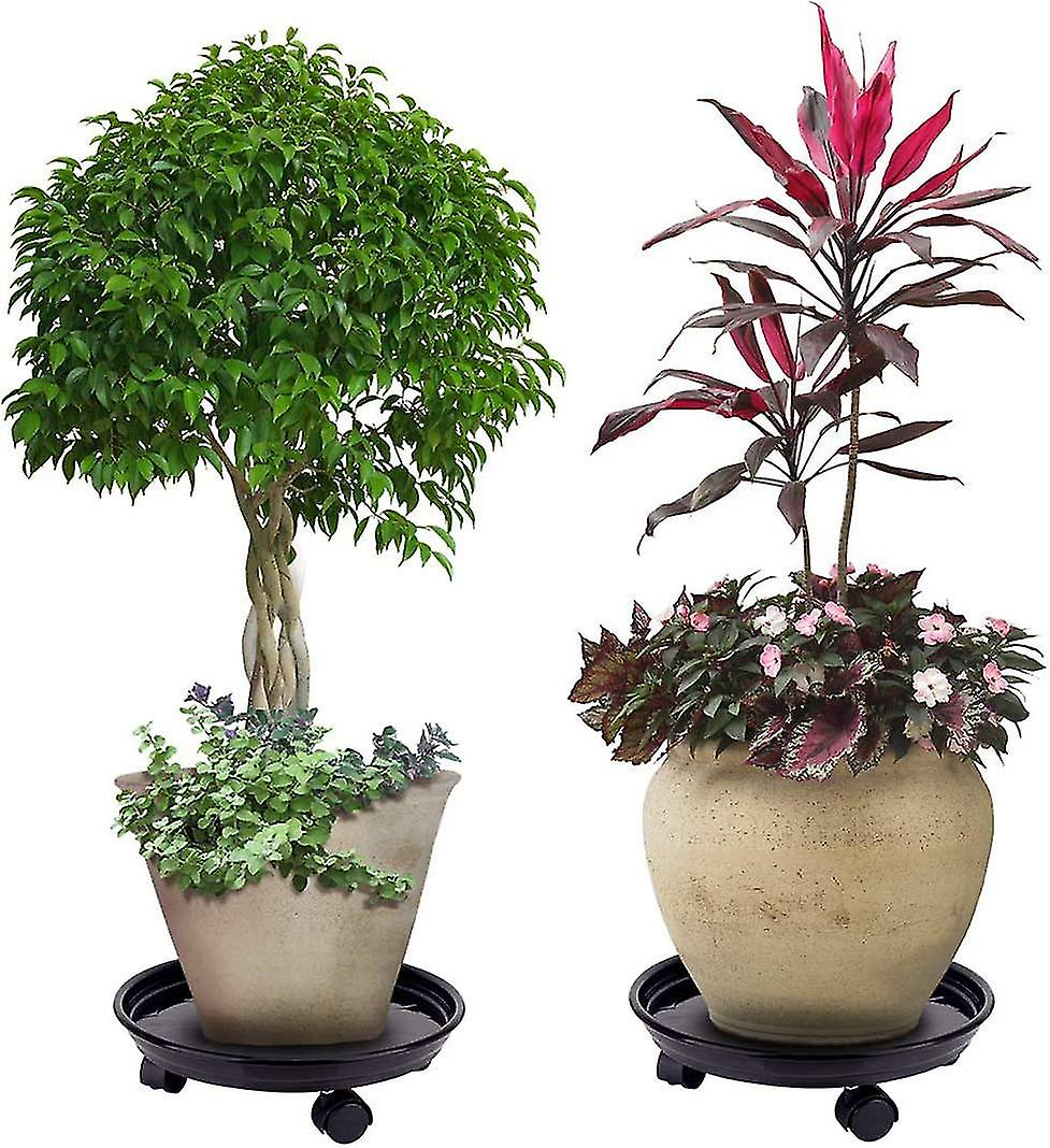 2-pack växtvagn, rund krukväxthållare med hjul, kraftig ...