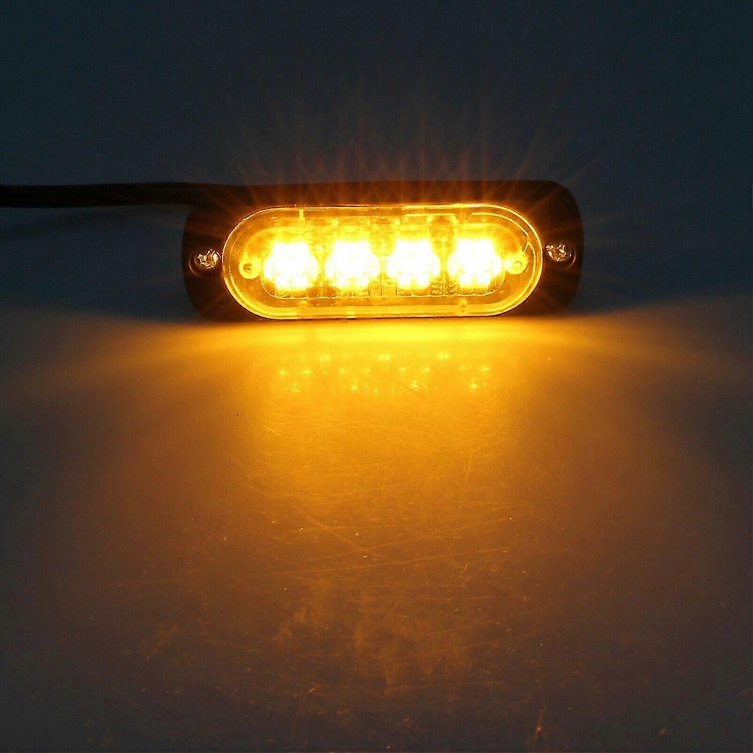 4Pcs 4 Led Recovery Strobe Lights 12V 24V Orange Grill Breakdown ...