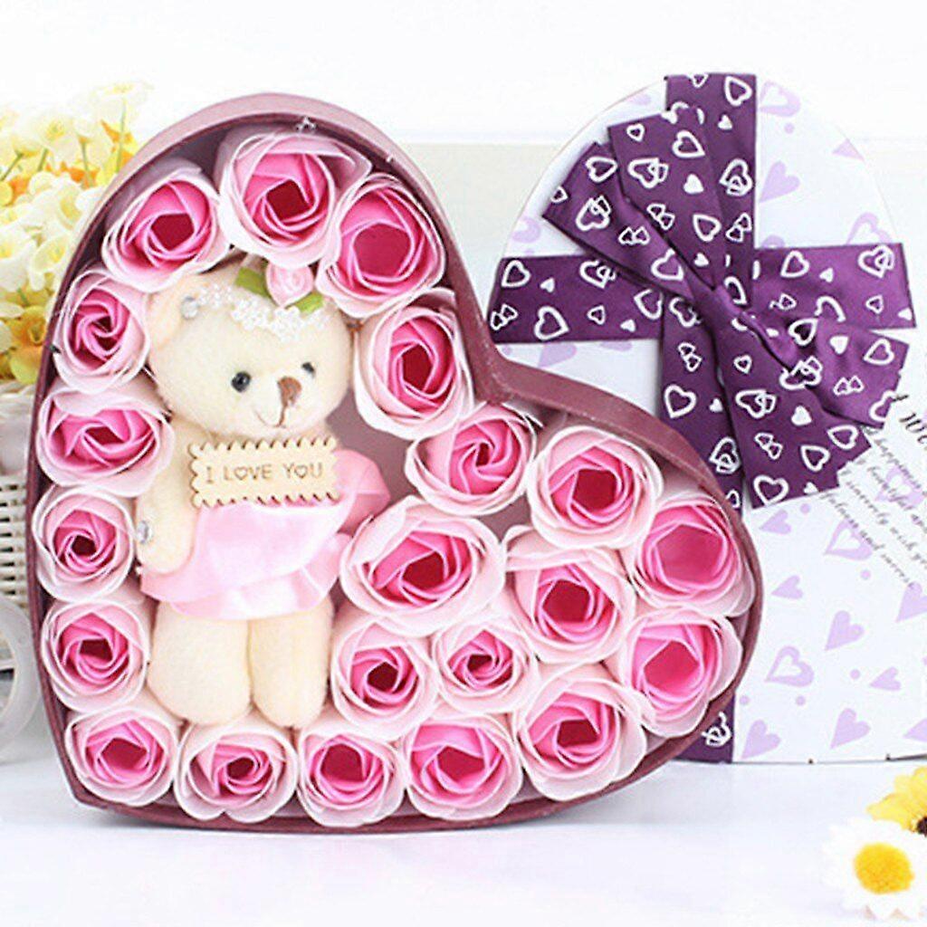 Valentine's Day Soap Roses Flower Gift Box with Cute Teddy Bear Gift ...