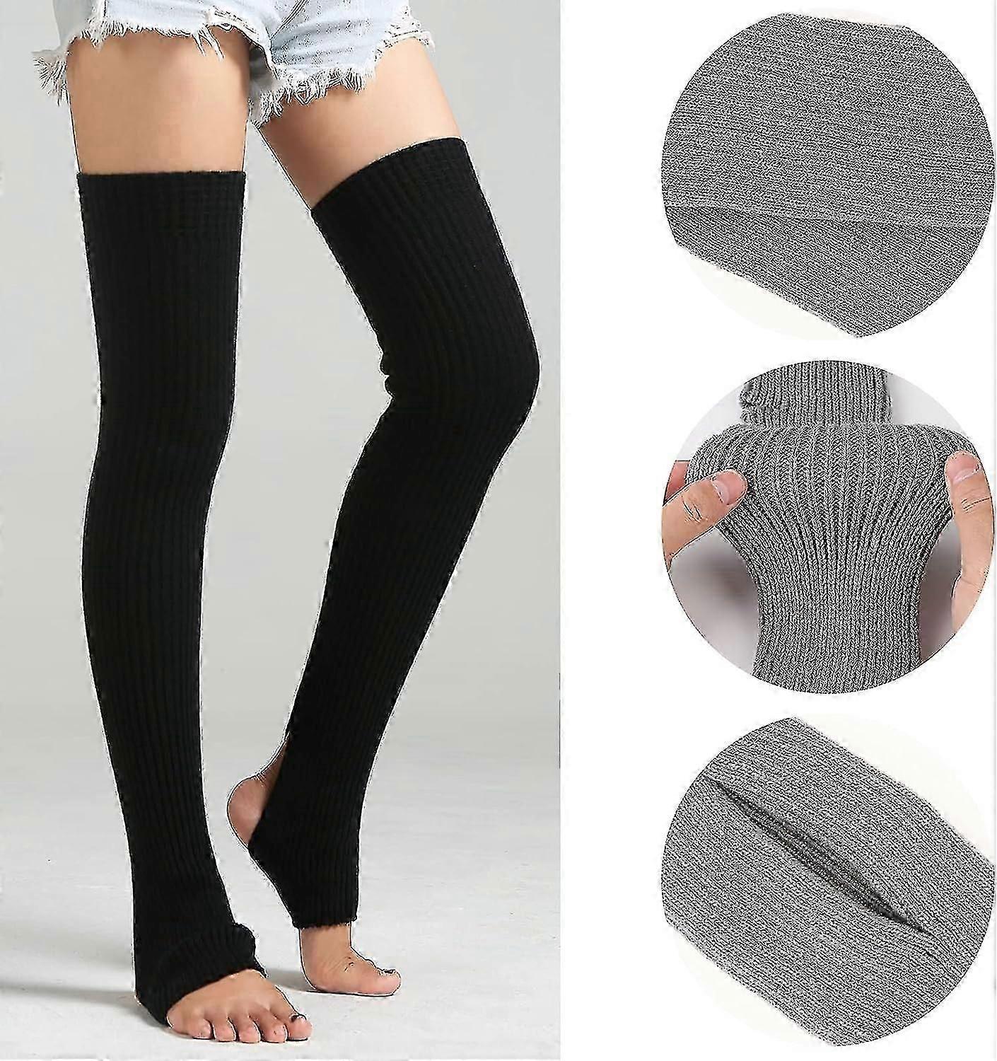 2 Pairs Long Stretch Knitted Stirrup Dance Ballet Leg Warmers For Women ...