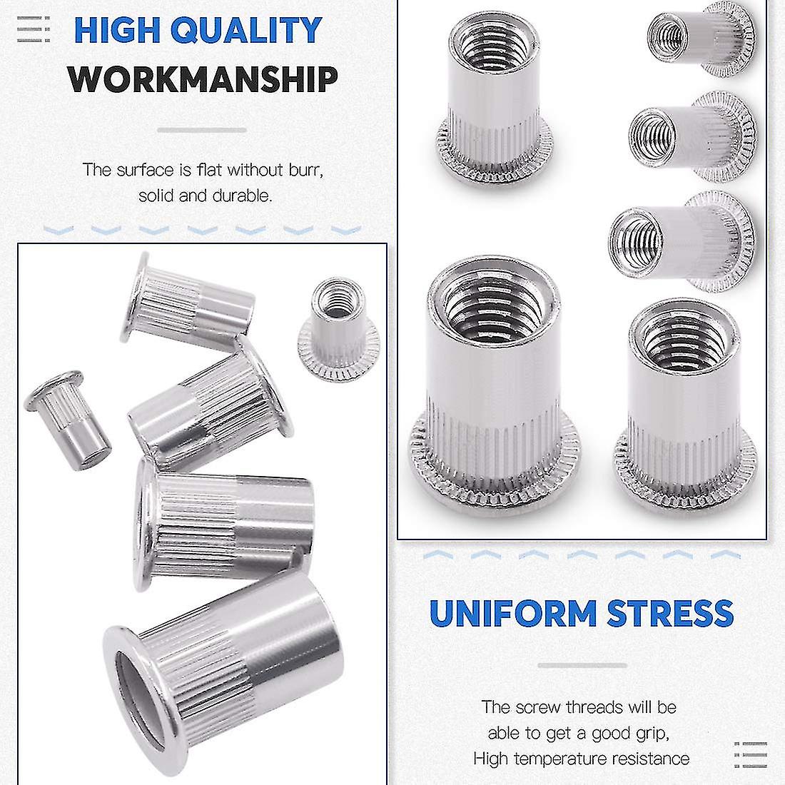 180pcs 304 Stainless Steel Flat Head Threaded Rivetnut Insert Nutsert Rivet Nut Assortment Kit ...