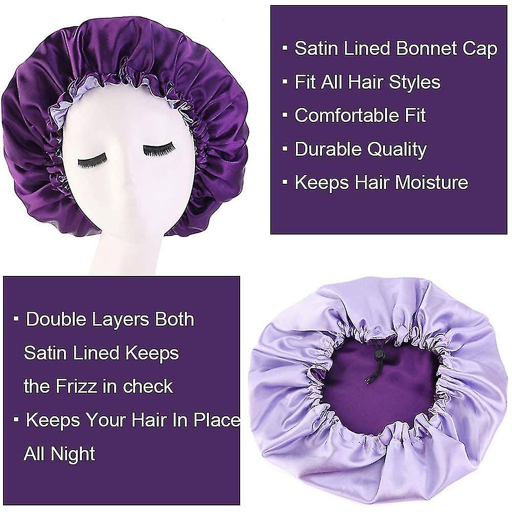 Satin Cap Sleeping Cap - Oversized Double Layer Double Sided Adjustable ...