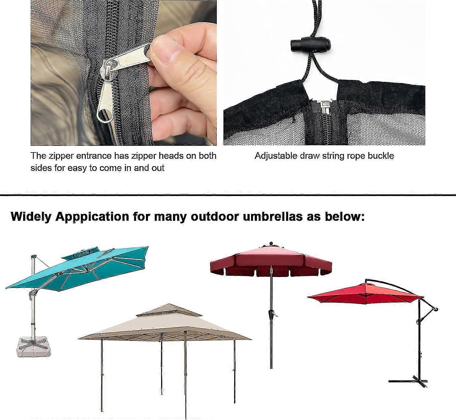 7.5 - 11ft Patio Umbrella Mosquito Netting, Polyester Mesh Umbrella ...