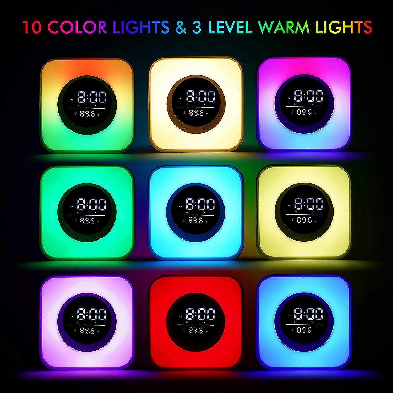 Alarm Clock Teens, Bluetooth Speaker Night Light LED Lamp with 10 ...