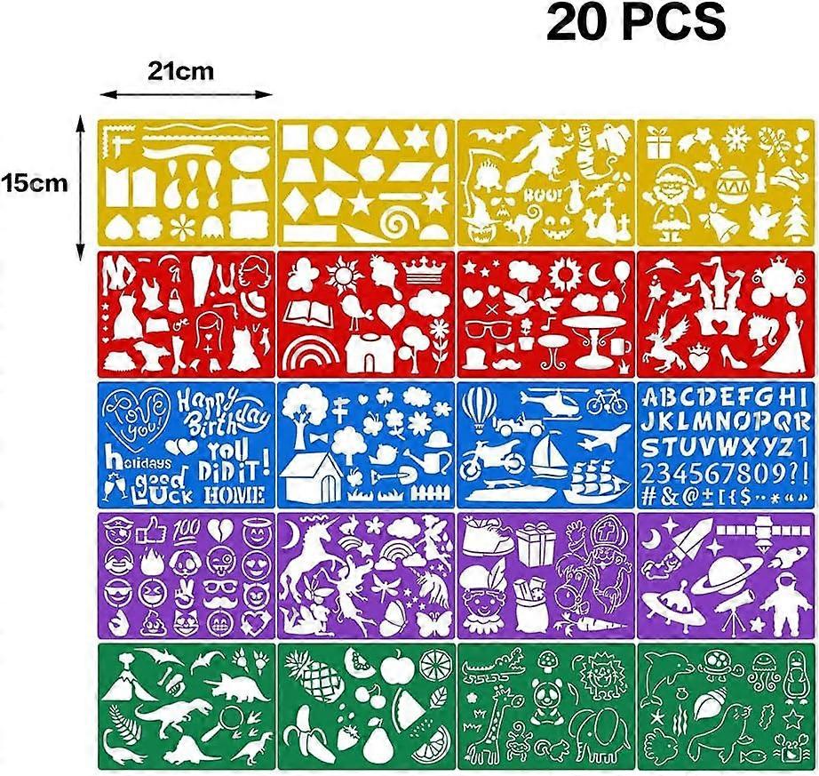 20 Pieces Drawing Stencil, Colored Plastic Painting Stencils for Kids ...