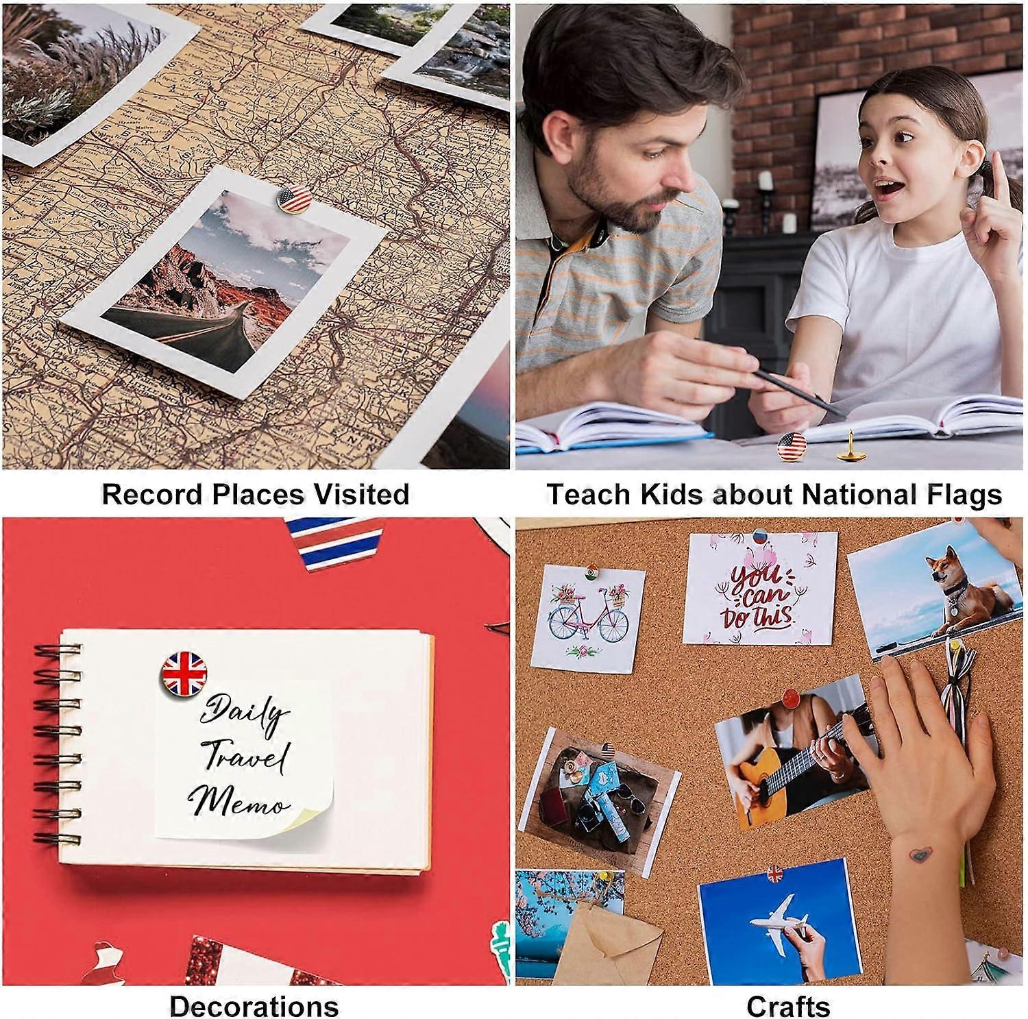 200 Pcs National Flag Pins World Push Pins Thumb Tacks Country Flag ...