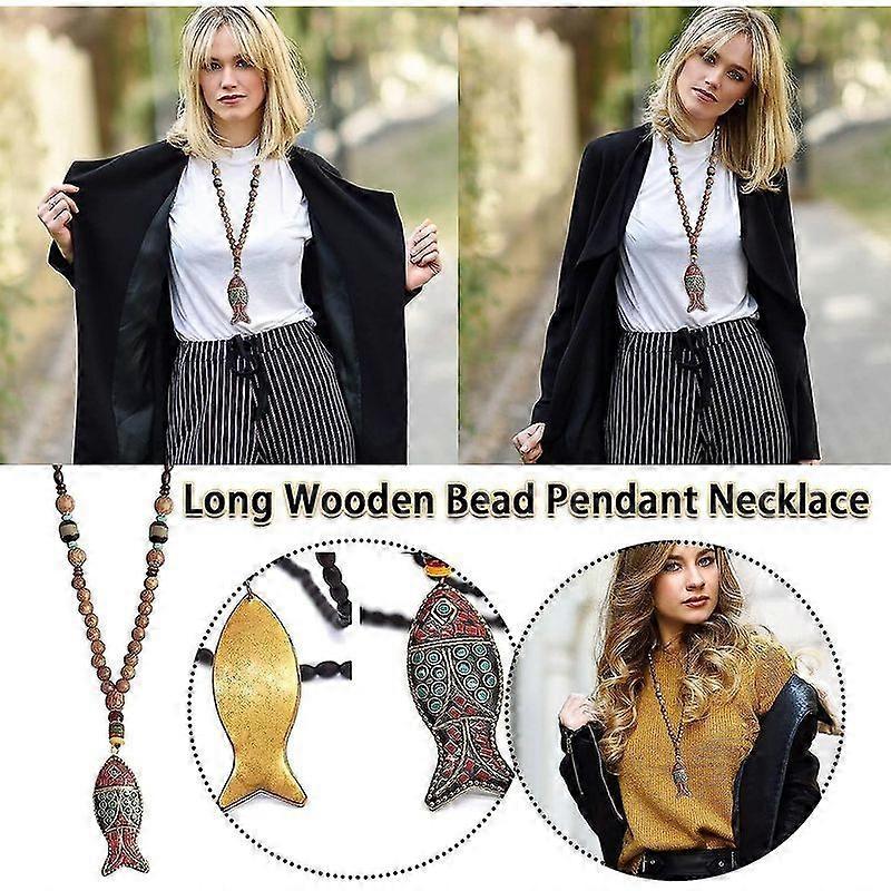 Boho Necklaces For Women Long Pendant Beads Necklace Vintage Ethnic ...