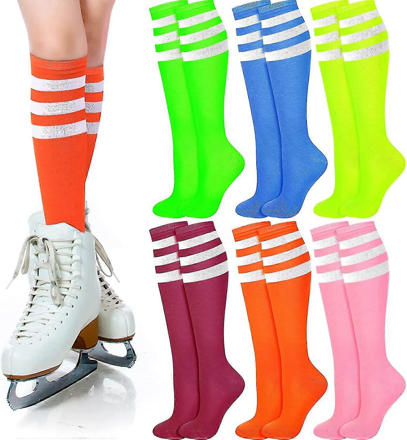 Unittype 6 Pairs Roller Skate Socks Knee Socks Skating Athletic Sport ...
