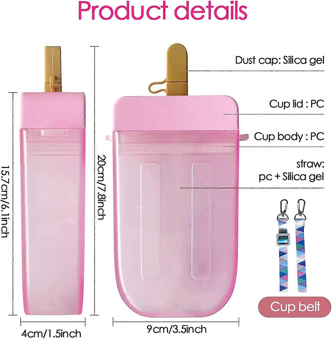 LINJOU Water Bottle with Straw - 300ML Cute Creative Ice Cream Popsicle ...