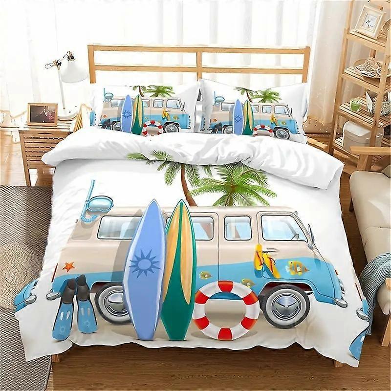 Bus surfboard palm tree down duvet cover two-piece set 3D printed ultra ...
