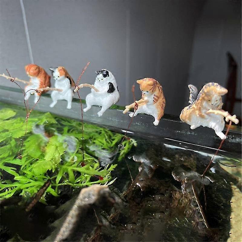 5pcs-set Mini Cute Resin Cat Fishing Figurine Cute Cat Statue ...