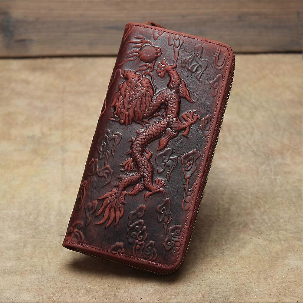 Handmade Chinese Dragon Genuine Leather Wallet Women Men Vintage ...
