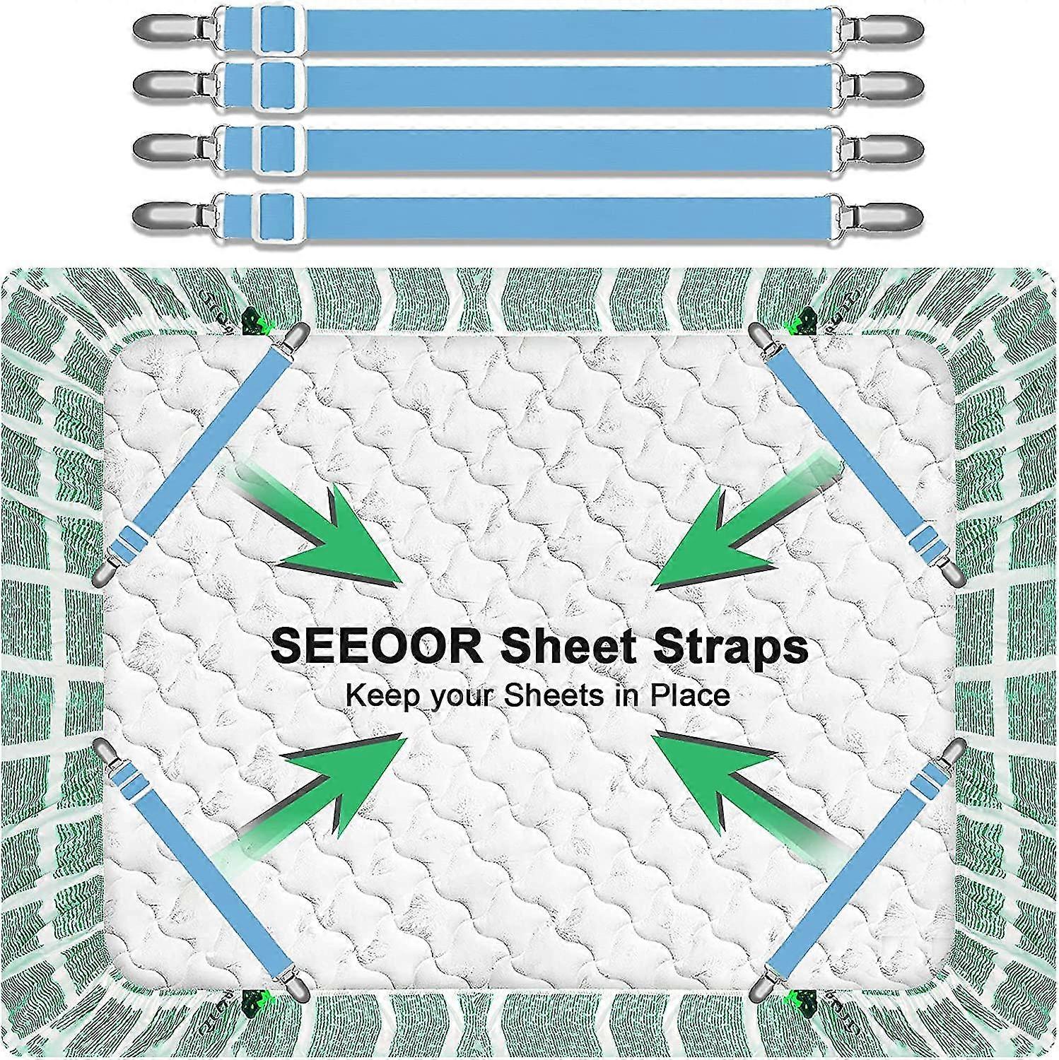 Bed Sheet Holder Straps, Corner Sheet Clips, Elastic Adjustable Sheet ...