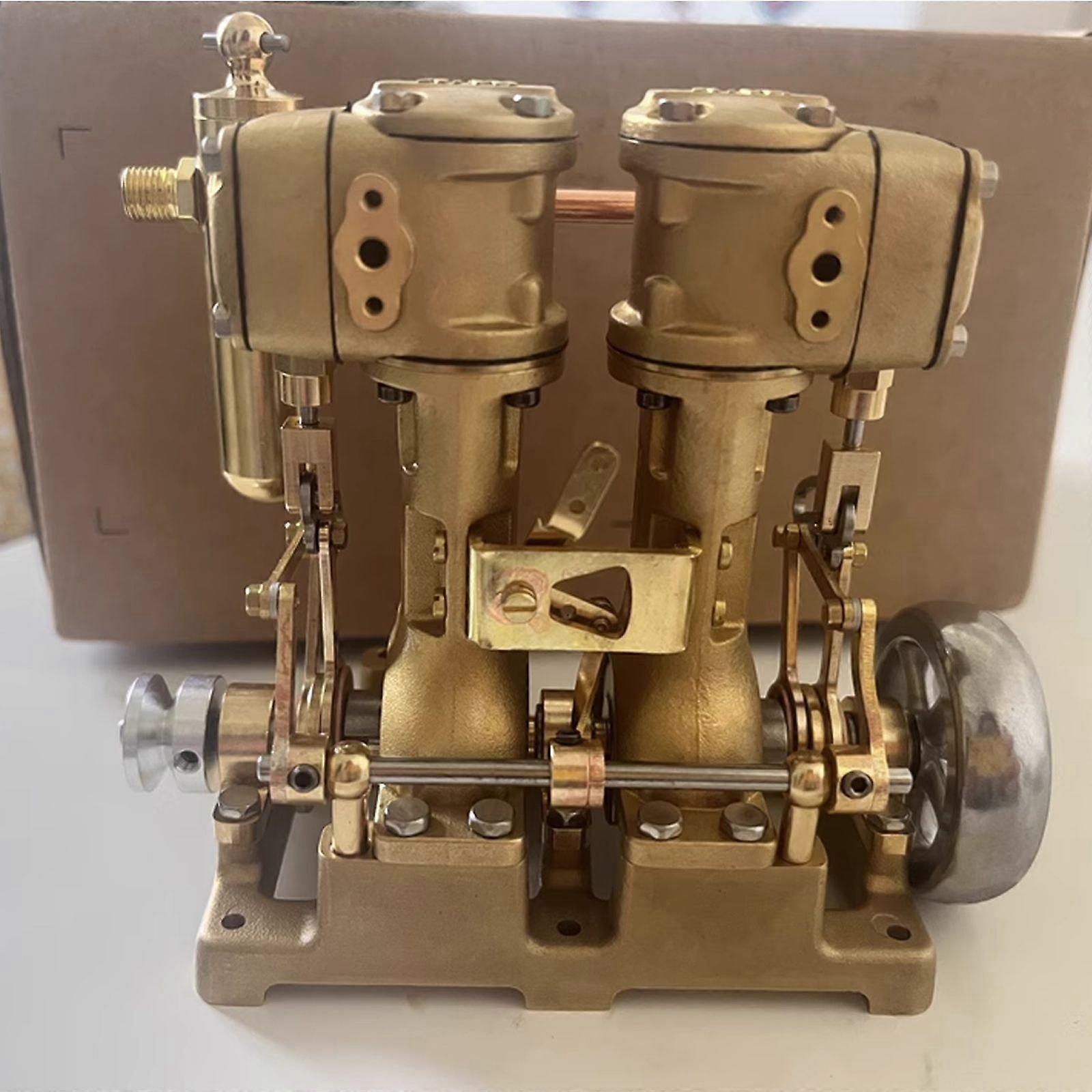 Powerful L2 Retro Steam Engine Model Dual Cylinders Die-cast Brass ...