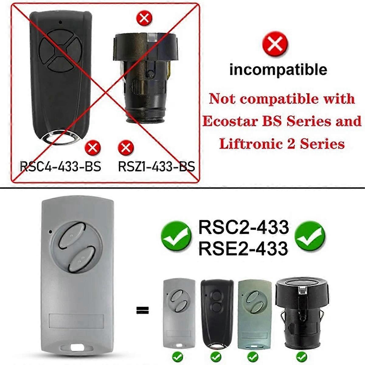 Garage Door Opener for ECOSTAR RSC2 RSE2 433MHz Remote Control for ECOSTAR RSC2-433 RSC2-433 ...